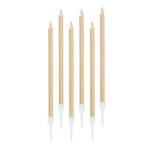 24 Count Metallic Birthday Candles Slow Burning Happy Birthday Cake Candles Long Thin Cake Cupcake Candle in Holders for Lucky Party, Wedding Party, Birthday Party Congregation (Champagne Gold)