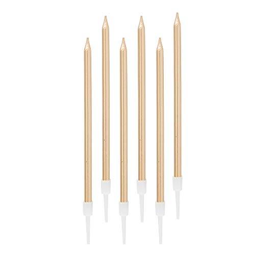 24 Count Metallic Birthday Candles Slow Burning Happy Birthday Cake Candles Long Thin Cake Cupcake Candle in Holders for Lucky Party, Wedding Party, Birthday Party Congregation (Champagne Gold)