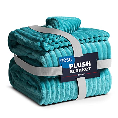 Nestl Throw Blanket for Couch - Cozy Fleece Blanket Throw, Warm Fuzzy Blankets and Throws for Sofa, Fleece Throw Blankets, Teal Soft Blanket, Lightweight Cut Plush Blanket 50x60 inches