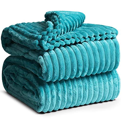 Nestl Throw Blanket for Couch - Cozy Fleece Blanket Throw, Warm Fuzzy Blankets and Throws for Sofa, Fleece Throw Blankets, Teal Soft Blanket, Lightweight Cut Plush Blanket 50x60 inches