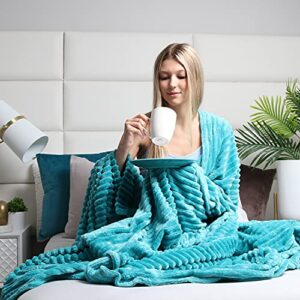 Nestl Throw Blanket for Couch - Cozy Fleece Blanket Throw, Warm Fuzzy Blankets and Throws for Sofa, Fleece Throw Blankets, Teal Soft Blanket, Lightweight Cut Plush Blanket 50x60 inches