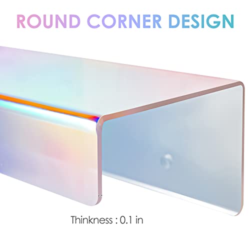 NiHome 2PCS Iridescent Wall Mounted Clear Acrylic Floating Shelves, Attom Tech 15" Thick Invisible Wall Ledge Bookshelf Kids Book Display Shelves for Home, Office, School, Business