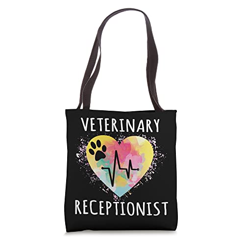 Veterinary Receptionist Paw Print Heartbeat Heart Watercolor Tote Bag