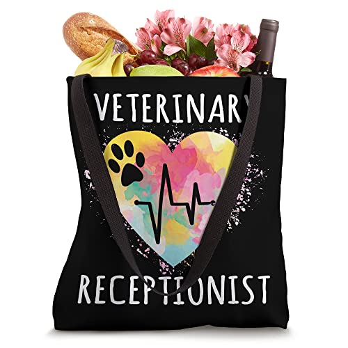 Veterinary Receptionist Paw Print Heartbeat Heart Watercolor Tote Bag