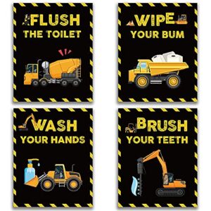 suuura-oo funny truck bathroom art prints set of 4 (8”x10”), truck wall art poster for nursery, boys, son, nephew, kids bathroom decor, no frames (black)