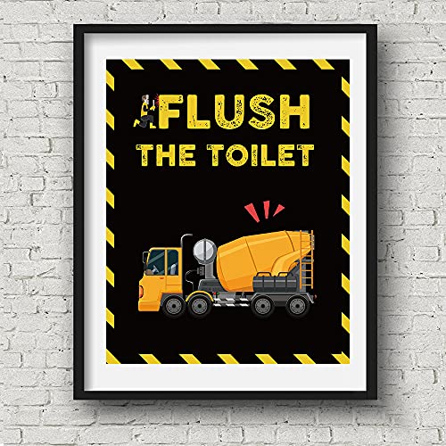 SUUURA-OO Funny Truck Bathroom Art Prints Set of 4 (8”X10”), Truck Wall Art Poster for Nursery, Boys, Son, Nephew, Kids Bathroom Decor, No Frames (Black)