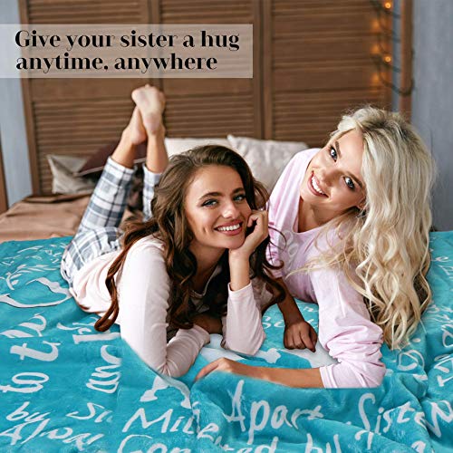 Sister Blanket - Soft, Cozy, Warm Sherpa Fleece Fabric with Kind, Inspirational Words - Thick, Double-Layered Material - Thoughtful Sister Gifts from Sister Christmas, Birthday (Teal, Sherpa Fleece)