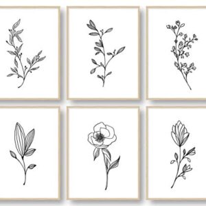 Botanical Plant Wall Art Prints, Minimalist Wall Art, Black and White Wall Art, Plant Wall Decor, Bathroom Wall Decor, Kitchen Wall Decor (Set of 6, 8X10in, Unframed)