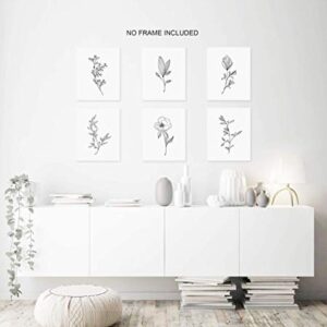 Botanical Plant Wall Art Prints, Minimalist Wall Art, Black and White Wall Art, Plant Wall Decor, Bathroom Wall Decor, Kitchen Wall Decor (Set of 6, 8X10in, Unframed)