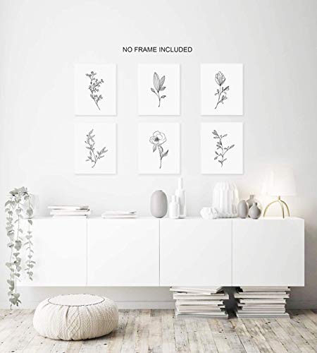 Botanical Plant Wall Art Prints, Minimalist Wall Art, Black and White Wall Art, Plant Wall Decor, Bathroom Wall Decor, Kitchen Wall Decor (Set of 6, 8X10in, Unframed)