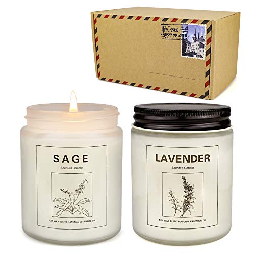 Candles for Home Scented, Sage Candles for Cleansing House & Lavender Candle for Stress Relief Long Lasting Burning Relaxing Aromatherapy Candle Gift Set for Women, Jar Candles 2 Pack