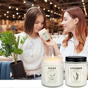 Candles for Home Scented, Sage Candles for Cleansing House & Lavender Candle for Stress Relief Long Lasting Burning Relaxing Aromatherapy Candle Gift Set for Women, Jar Candles 2 Pack