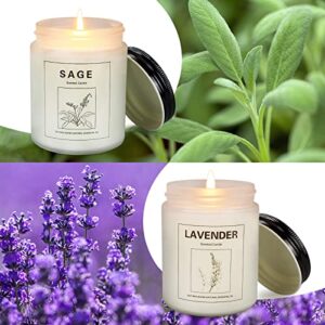 Candles for Home Scented, Sage Candles for Cleansing House & Lavender Candle for Stress Relief Long Lasting Burning Relaxing Aromatherapy Candle Gift Set for Women, Jar Candles 2 Pack