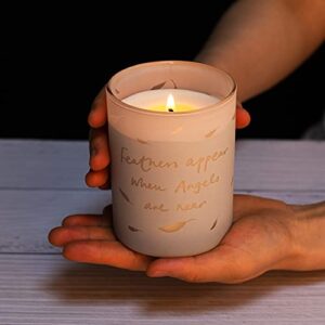 Sorry for Your Loss Gifts Sympathy Candle - “Feathers Appear When Angels are Near” Memorial Candles for Deceased - Loss of Loved One Message Glows Through from Inside Holder. Remembrance, 8oz