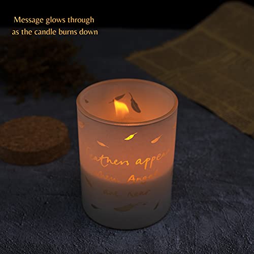 Sorry for Your Loss Gifts Sympathy Candle - “Feathers Appear When Angels are Near” Memorial Candles for Deceased - Loss of Loved One Message Glows Through from Inside Holder. Remembrance, 8oz