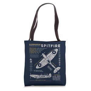 spitfire mk.1 | raf british wwii supermarine fighter plane tote bag