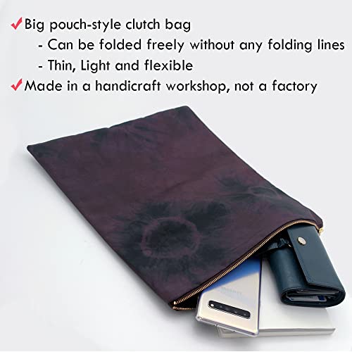 Handmade Wristlet Clutch Bag Two-Sided Fold Over Clutch For Women Tie-Dye Pattern Casual Clutch, Oeko-Tex Certified Vegan Leather (DeepBrown)