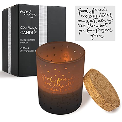 Good Friends are Like Stars Gift Candle Moving Away Thinking of You. Inspiring Message Glows Through Jar. Lights Friendship Message Quote from Inside Holder. Cork Lid Soy Wax, 8oz, 3x3x4…