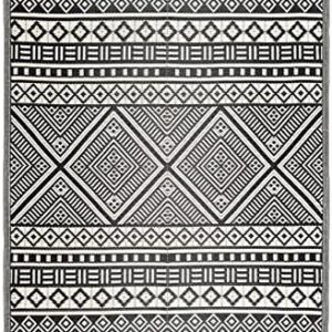 Beverly Rug Aztec Outdoor Rugs 8x10 Waterproof Boho Reversible Plastic Straw Rug Bohemian Outdoor Carpet, Outside Mat for Patio, Camping, Picnic, Porch, Deck, RV, Beach, Pool, Black and White, Texas