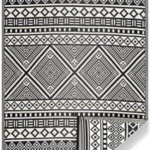 Beverly Rug Aztec Outdoor Rugs 8x10 Waterproof Boho Reversible Plastic Straw Rug Bohemian Outdoor Carpet, Outside Mat for Patio, Camping, Picnic, Porch, Deck, RV, Beach, Pool, Black and White, Texas