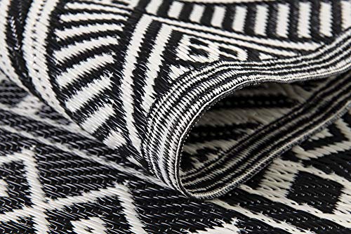 Beverly Rug Aztec Outdoor Rugs 8x10 Waterproof Boho Reversible Plastic Straw Rug Bohemian Outdoor Carpet, Outside Mat for Patio, Camping, Picnic, Porch, Deck, RV, Beach, Pool, Black and White, Texas