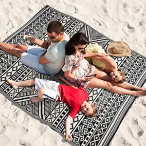 Beverly Rug Aztec Outdoor Rugs 8x10 Waterproof Boho Reversible Plastic Straw Rug Bohemian Outdoor Carpet, Outside Mat for Patio, Camping, Picnic, Porch, Deck, RV, Beach, Pool, Black and White, Texas