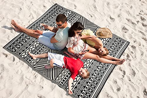 Beverly Rug Aztec Outdoor Rugs 8x10 Waterproof Boho Reversible Plastic Straw Rug Bohemian Outdoor Carpet, Outside Mat for Patio, Camping, Picnic, Porch, Deck, RV, Beach, Pool, Black and White, Texas