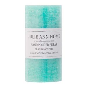 Unscented 3x6 Tall Pillar Candles – Set of 3 Hand Poured Turquoise Wax Candles | Smokeless, Clean Burning Décor for Home, Weddings, Church, Events | Sea Breeze Blue