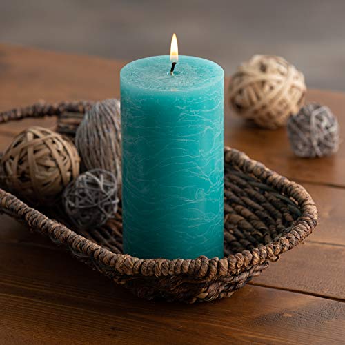 Unscented 3x6 Tall Pillar Candles – Set of 3 Hand Poured Turquoise Wax Candles | Smokeless, Clean Burning Décor for Home, Weddings, Church, Events | Sea Breeze Blue