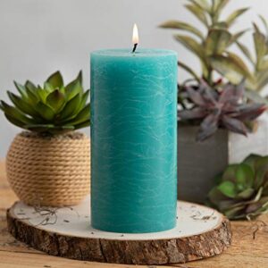 Unscented 3x6 Tall Pillar Candles – Set of 3 Hand Poured Turquoise Wax Candles | Smokeless, Clean Burning Décor for Home, Weddings, Church, Events | Sea Breeze Blue