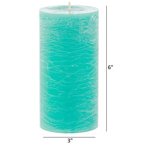 Unscented 3x6 Tall Pillar Candles – Set of 3 Hand Poured Turquoise Wax Candles | Smokeless, Clean Burning Décor for Home, Weddings, Church, Events | Sea Breeze Blue