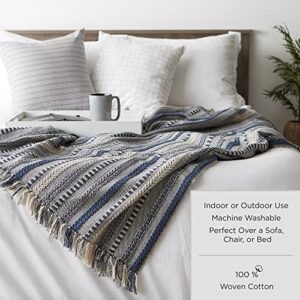 DII Modern Farmhouse Plaid Collection Cotton Fringe Throw Blanket, 50x60, White/Honey Gold