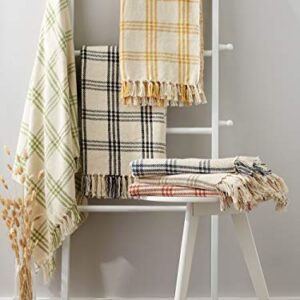 DII Modern Farmhouse Plaid Collection Cotton Fringe Throw Blanket, 50x60, White/Honey Gold