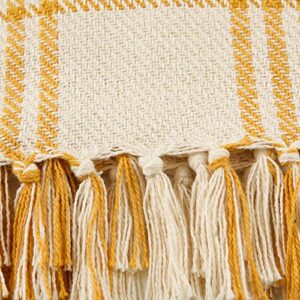 DII Modern Farmhouse Plaid Collection Cotton Fringe Throw Blanket, 50x60, White/Honey Gold