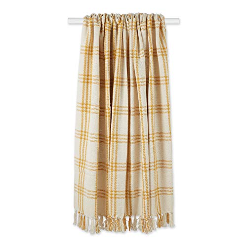 DII Modern Farmhouse Plaid Collection Cotton Fringe Throw Blanket, 50x60, White/Honey Gold