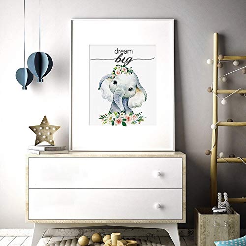 Elephant Flower Inspirational Words Woodland Crown Animals Adorable Art Print Set of 4 (8”X10”), Motivational Quote Phrases Wall Art Poster for Nursery Baby Kids Room Home Decor, No Frame (Flower)