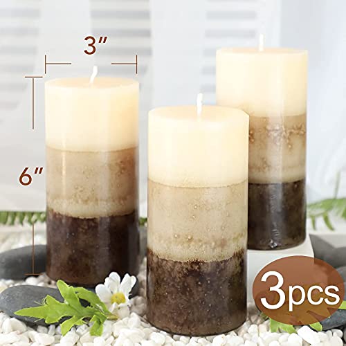 Pillar Candles Vanilla Cupcake Scented, Immeiscent Aromatherapy Candles, 60+ Hours Burn Long Lasting, Mottled Layered Candles for Home Scented, SPA, Restaurant, Set of 3 (Vanilla Cupcake 3"X6")