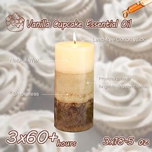 Pillar Candles Vanilla Cupcake Scented, Immeiscent Aromatherapy Candles, 60+ Hours Burn Long Lasting, Mottled Layered Candles for Home Scented, SPA, Restaurant, Set of 3 (Vanilla Cupcake 3"X6")