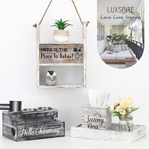 Luxspire Bathroom Shelves Wall Hanging Shelf, 3 Tier Rustic Wooden Floating Shelf Storager for Bedroom Living Room Bathroom Decor,Plant Towel Toilet Paper Shelves Over Toilet Organiser Rack, Relax