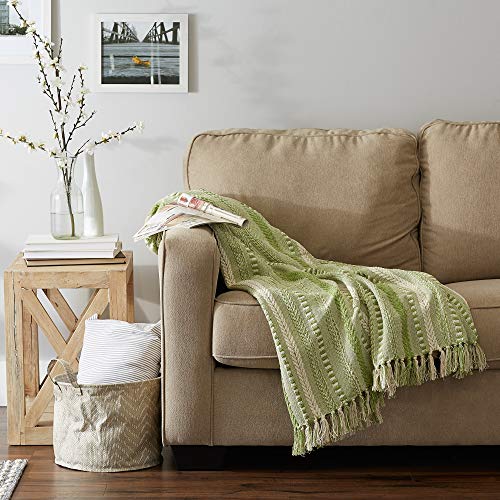 DII Braided Striped Throw, 50x60, Antique Green