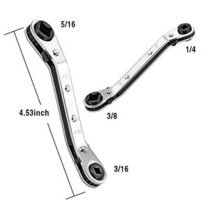 Hvac Service Wrench, WADEO Refrigeration Service Wrench Set, 3/8” to 1/4”, 5/16'' x 1/4'' Ratcheting Service Wrench with Hex Bit Adapter for Air Conditioning, Refrigeration Equipment, Equipment Repair