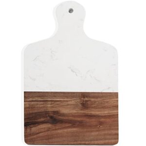 azauvc cutting board with marble and natural wood,serving board for steak fruits with handle,chopping board for bread as serving trays (white)