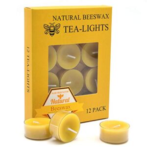 natural yellow beeswax tealight candles – 12pcs – organic candle natural scent smokeless clean burning