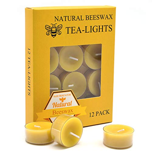 Natural Yellow Beeswax Tealight Candles - 12pcs - Organic Candle Natural Scent Smokeless Clean Burning