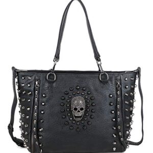 FiveloveTwo Skull Handbag Purse for Women Gothic Top-handle Shoulder Bag PU Leather Tote Satchel Black