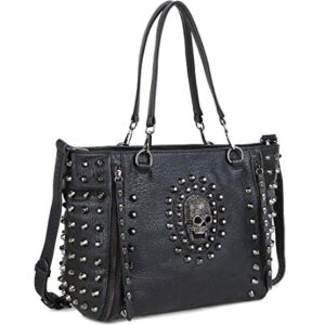 FiveloveTwo Skull Handbag Purse for Women Gothic Top-handle Shoulder Bag PU Leather Tote Satchel Black