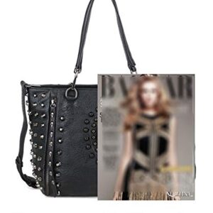 FiveloveTwo Skull Handbag Purse for Women Gothic Top-handle Shoulder Bag PU Leather Tote Satchel Black