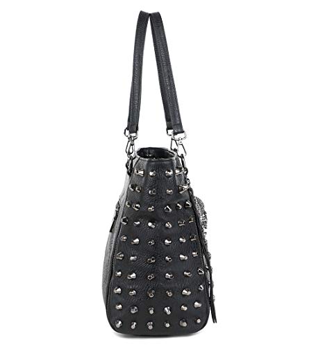 FiveloveTwo Skull Handbag Purse for Women Gothic Top-handle Shoulder Bag PU Leather Tote Satchel Black