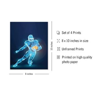 Football X-Ray Wall Art Decor Prints - Set of 4 (8x10) Inch Unframed Poster Photos - Bedroom