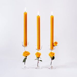 Greenfreshlab Handmade Beeswax Taper Candles - 6 Pack of 10 Inch Candles, Dripless, Smokeless & Soot-Free, 5-6 Hour Burn Time, Natural Honey Scent - Great Dinner Candles, 3 Birthday Candles Included